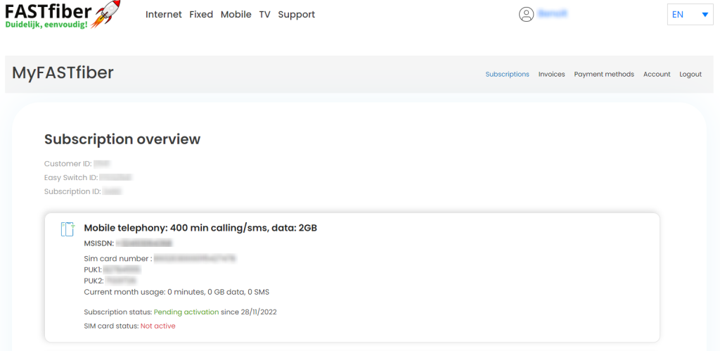 Activate SIM card - FastFiber